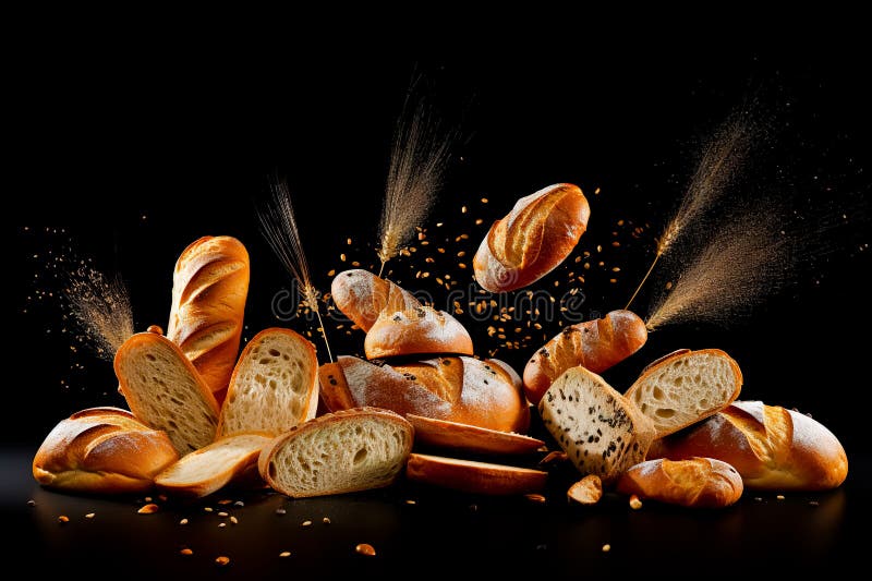 Bakery - Various Kinds of Breadstuff on Black Background Stock ...