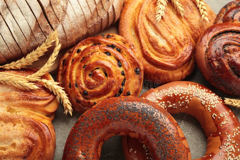 Bakery - Various Kinds of Breadstuff. Bread Rolls, Bagel, Sweet Bun ...