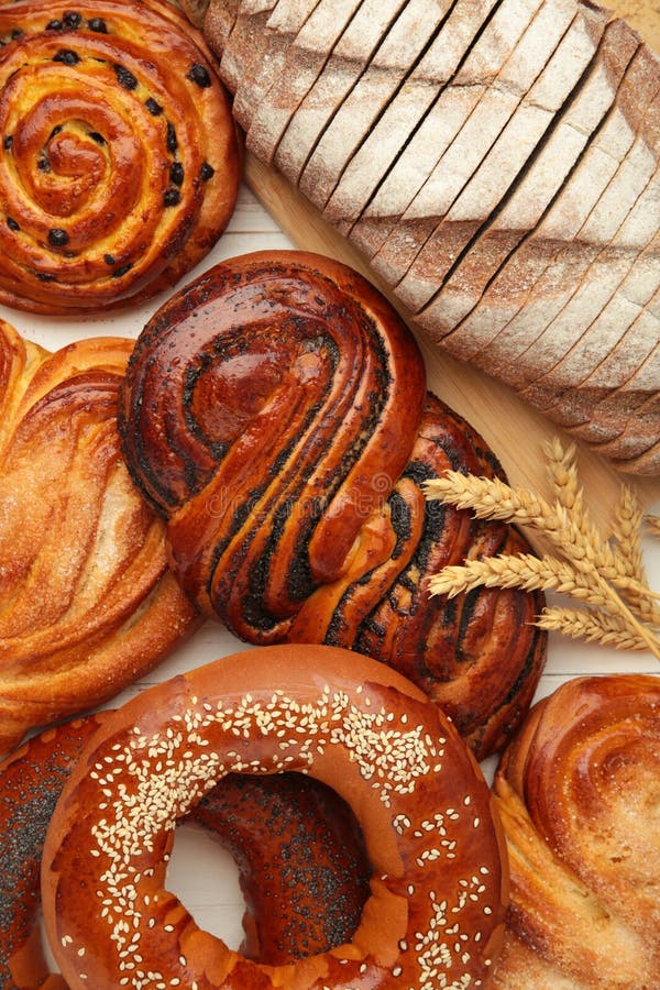 Bakery - Various Kinds of Breadstuff. Bread Rolls, Bagel, Sweet Bun ...
