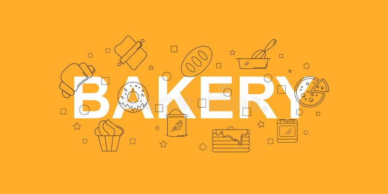 Bakery Vector Banner. Word with Line Icon. Vector Background Stock ...