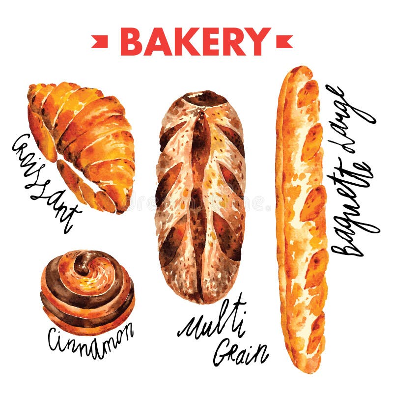 Bakery in Watercolor Vector Illustration Set Stock Vector ...