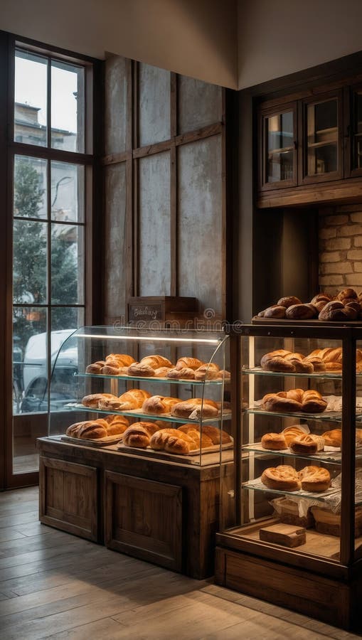 A Bakery with a Window Display of Bread and Pastries Stock Illustration ...