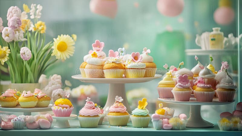 A Bakery Window Displaying Fresh Pastries and Cupcakes Decorated with ...