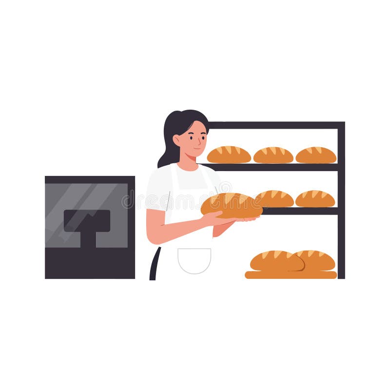 Bakery Worker Presenting Fresh Bread in Flat Vector Art Stock Vector ...