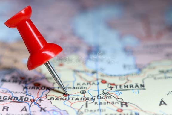 Bakhtaran, Iran pin on map stock image. Image of direction - 367293799