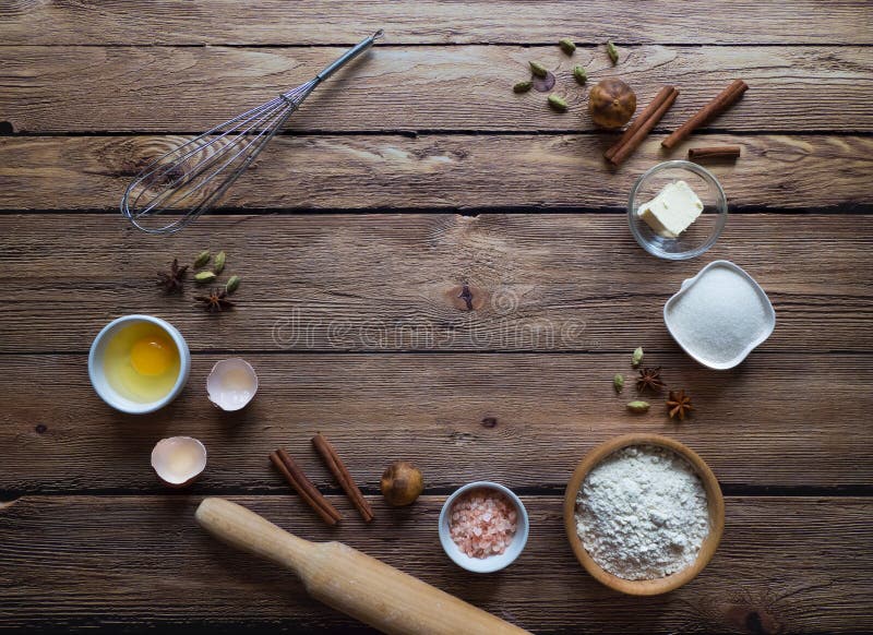 Baking Background with Copy Space on Dark Wooden Surface for Your Text ...