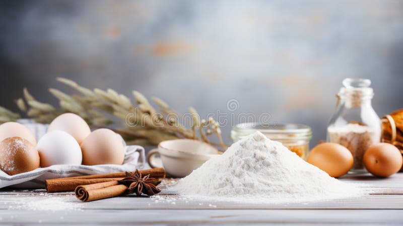 Baking Background. Ingredients for Cooking Baking - Flour, Eggs, Sugar ...