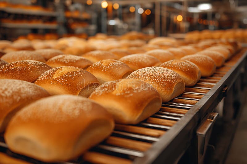 Baking Bread. Freshly Baked Bread and Advanced Bread Production Technology. the Image is ...