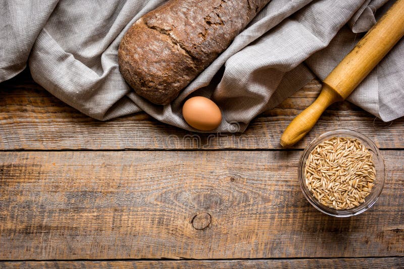 Baking Bread Ingredients on Wooden Table Background Top View Mockup ...