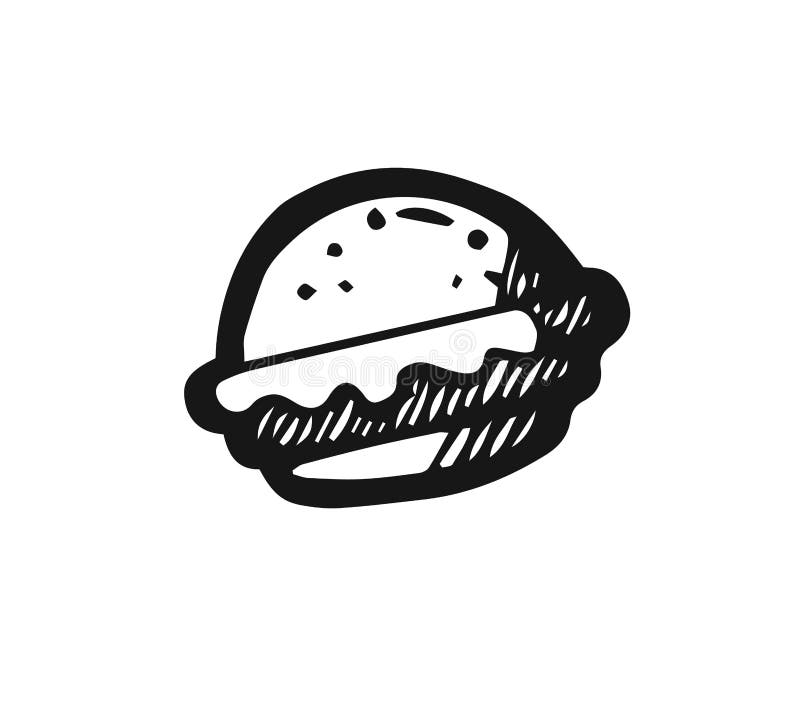 Baking Buns and Meat Dishes. Hand Drawing Outline. Isolated on White ...