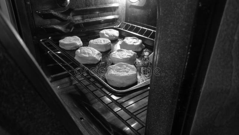 Baking buns in an oven stock image. Image of crust, preparation - 352947963
