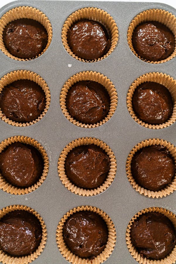 Baking Chocolate Cupcakes with Decadent Chocolate Frosting Stock Image ...