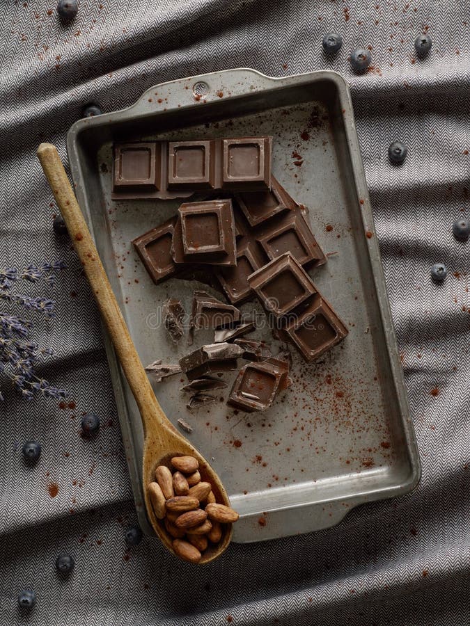 Baking chocolate on tray stock photo. Image of cacao - 64549398