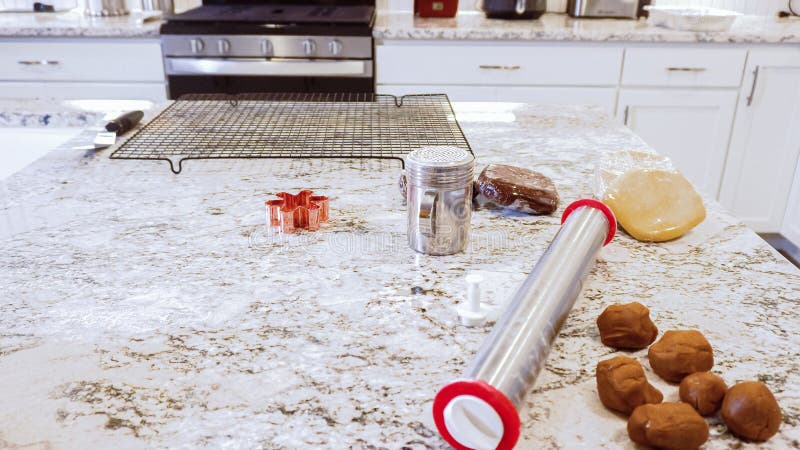 Baking Christmas Gingerbread Cookies in a Modern Kitchen Stock Image ...