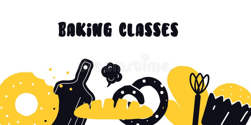 Baking Classes. Banner. Illustration of Bakery and Cooking Utensils ...