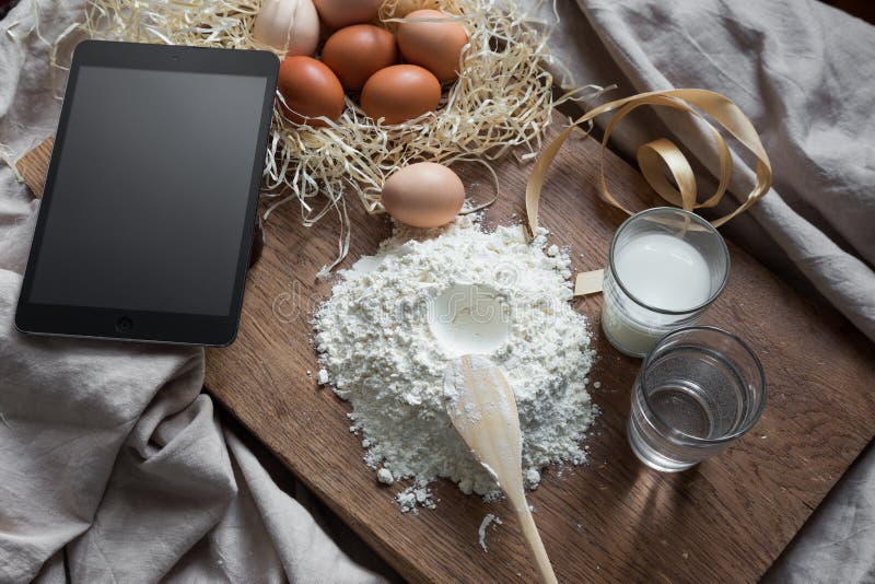 Baking and Cooking with Digital Tablet Stock Image - Image of recipe ...