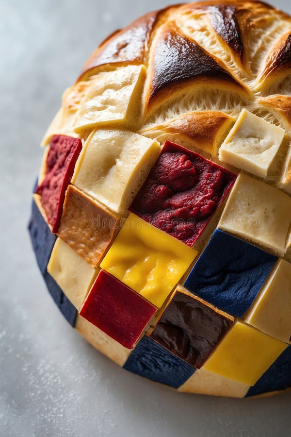 Baking Creative Colorful Bread with Toppings in a Woven Pattern Stock ...