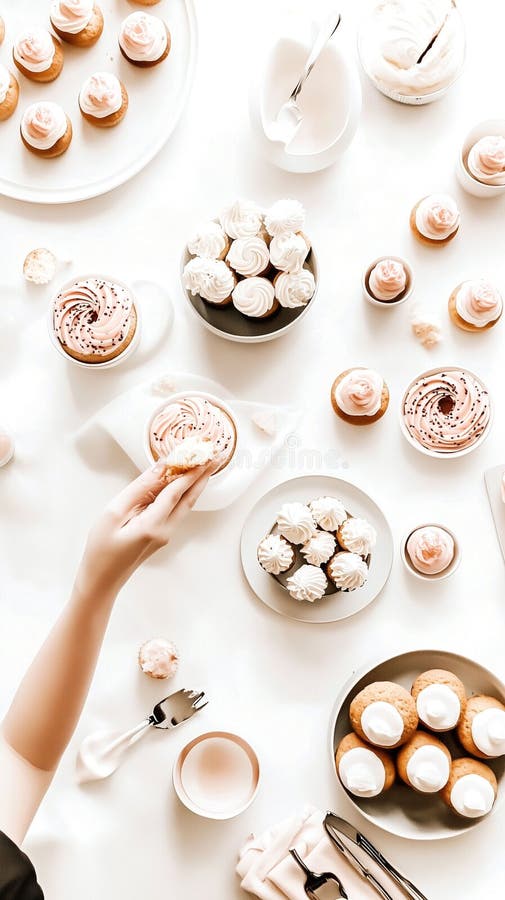Baking Delights on a White Table Featuring an Array of Cupcakes and ...