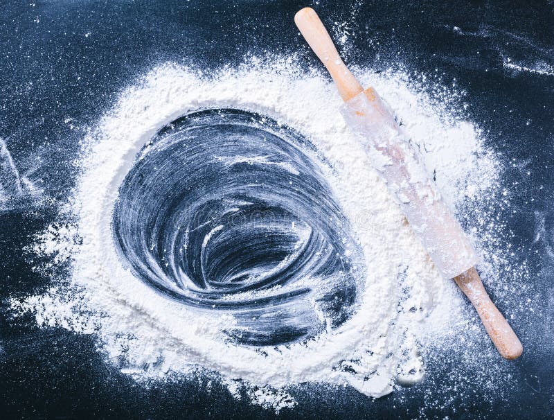 Baking Desk with Flour and Rolling Pin Stock Image - Image of board ...