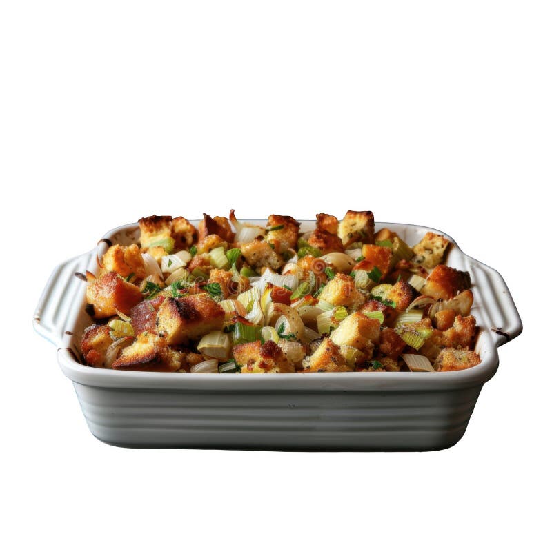 A Baking Dish Filled with Herb-Seasoned Stuffing Stock Photo ...
