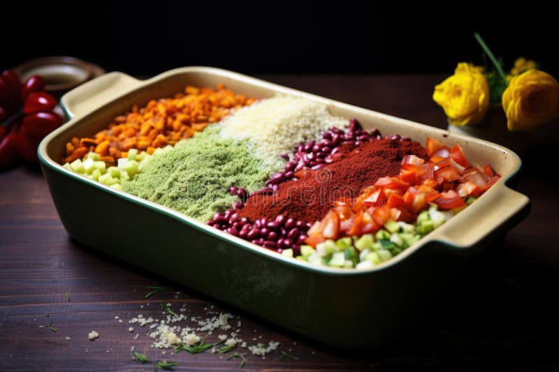 Baking Dish Filled with Raw Casserole Ingredients Stock Image - Image ...