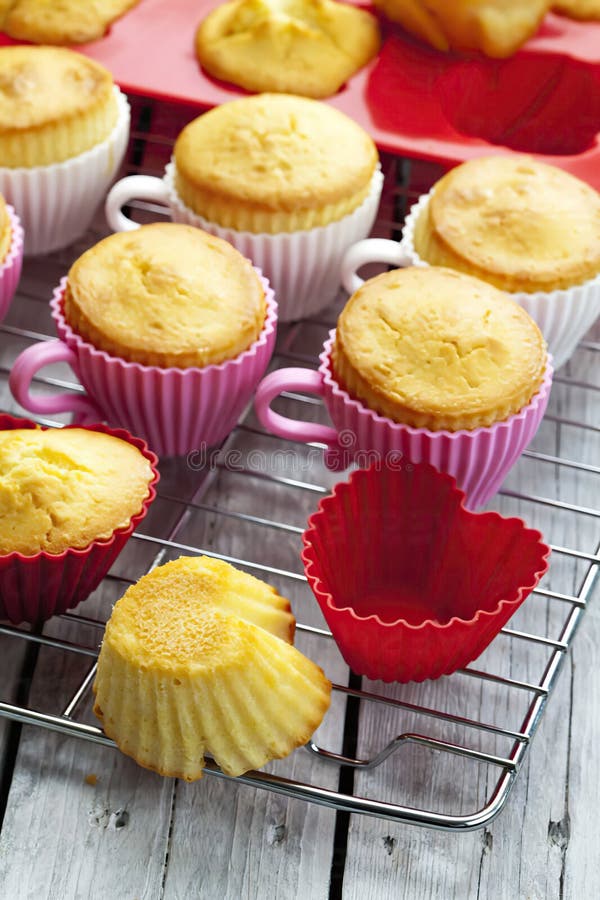 Baking Dishes Formed Like Cups with Baked Cupcakes on Cooling Grid ...