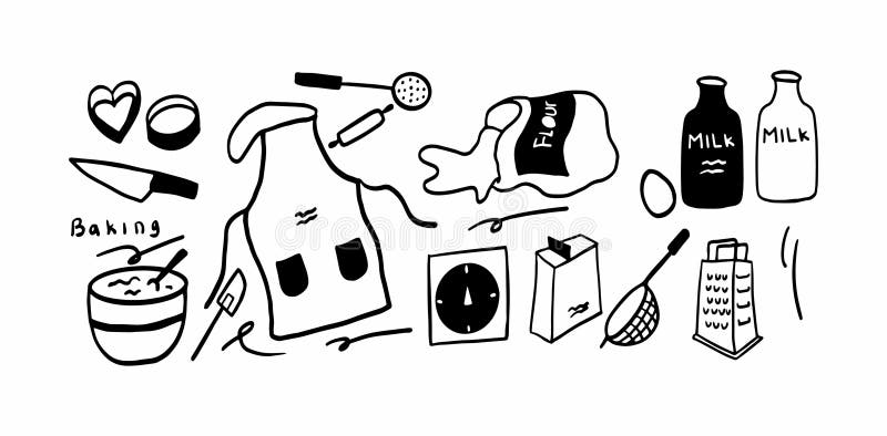 Baking Doodle Set Minimalist Two Color Black & White Vector ...