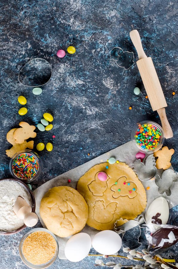 Baking Easter Background with Dough and Ingredients Stock Image - Image ...