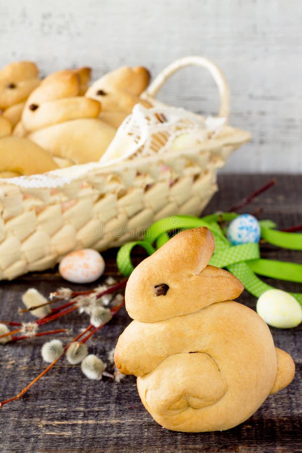 Baking Easter Rabbits on a White Wooden Table Stock Image - Image of ...