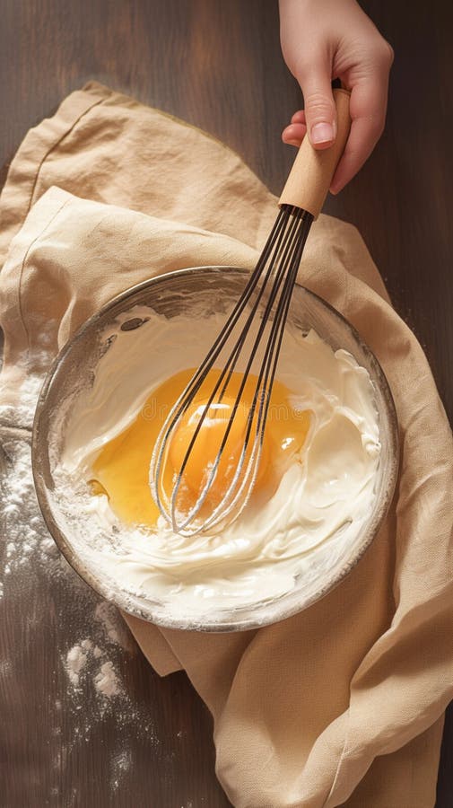 Baking Essentials Eggs Whisked in a Bowl on Rustic Table Stock ...
