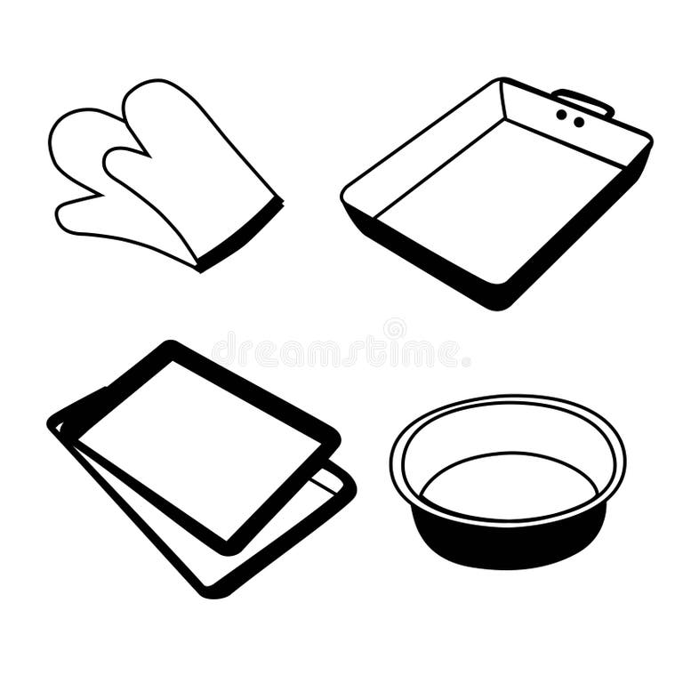 Baking Essentials Vector Set - Oven Pan, Round Cake Pan, Baking Sheet ...