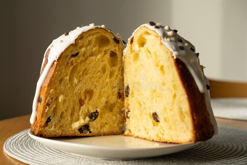 Baking a Festive Easter Panettone with Icing on a Kitchen Countertop ...