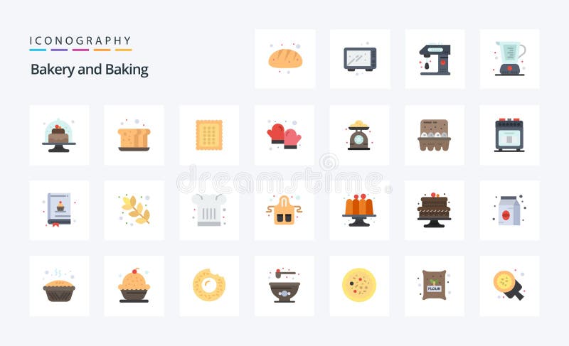 25 Baking Flat Color Icon Pack Stock Vector - Illustration of oven ...