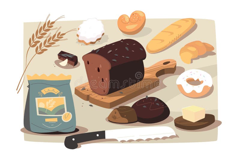 Baking and Flour Products Objects Set Stock Vector - Illustration of ...