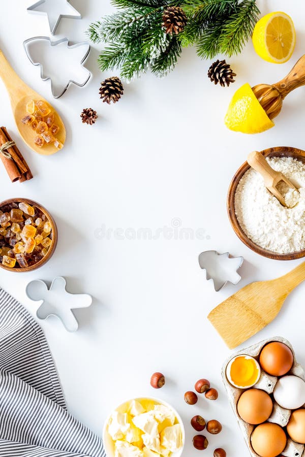 Baking Frame. Ingredients and Utensil on White Background Top View ...