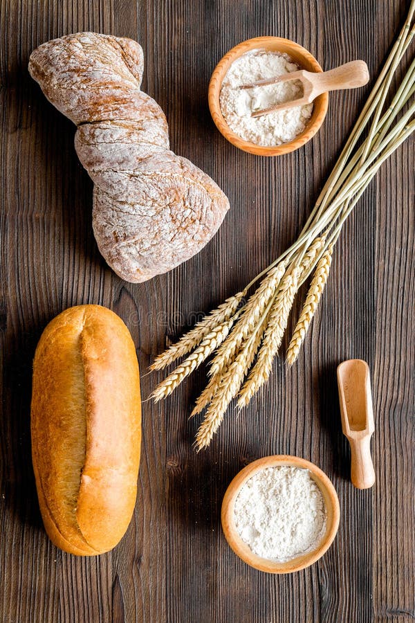 Baking Fresh Wheaten Bread on Bakery Work Table Background Top View ...