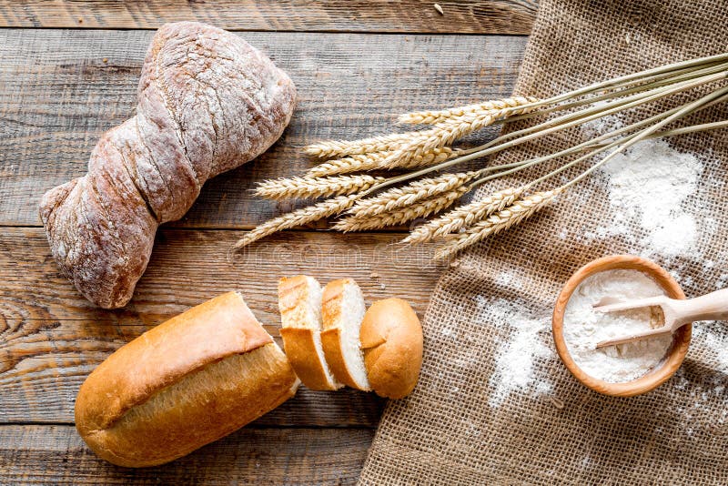 Baking Fresh Wheaten Bread on Bakery Work Table Background Top View ...
