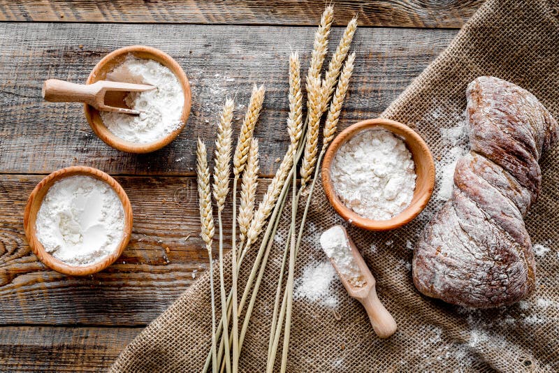 Baking Fresh Wheaten Bread on Bakery Work Table Background Top View ...
