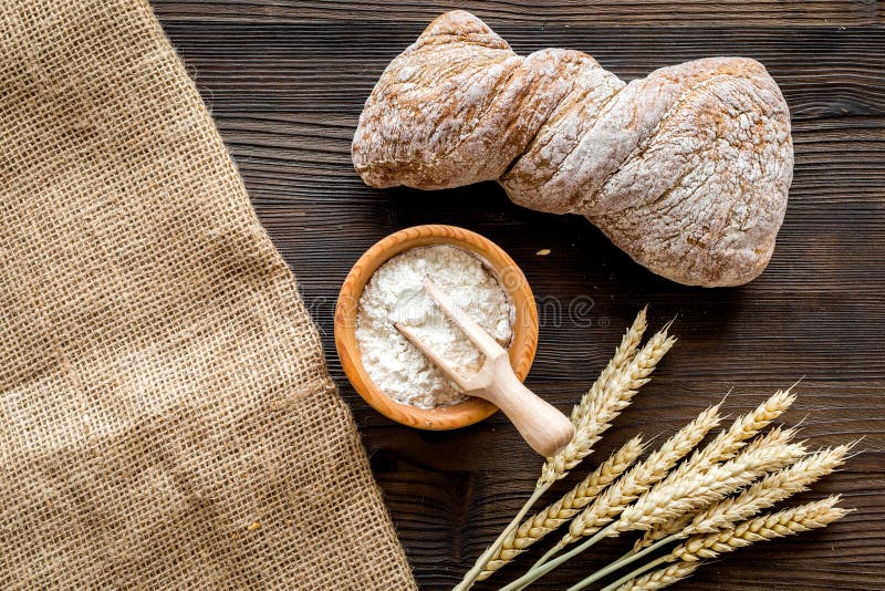 Baking Fresh Wheaten Bread on Bakery Work Table Background Top View ...