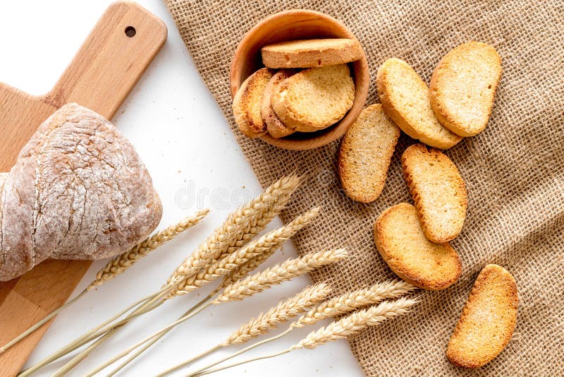 Baking Fresh Wheaten Bread on Bakery Work Table Background Top View ...