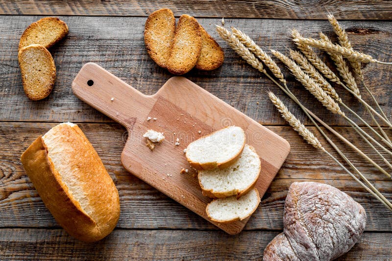Baking Fresh Wheaten Bread on Bakery Work Table Background Top View ...