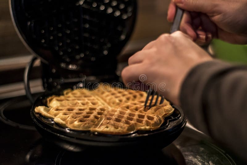 Baking Homemade Waffles Cooked in a Waffle Iron Stock Image - Image of ...