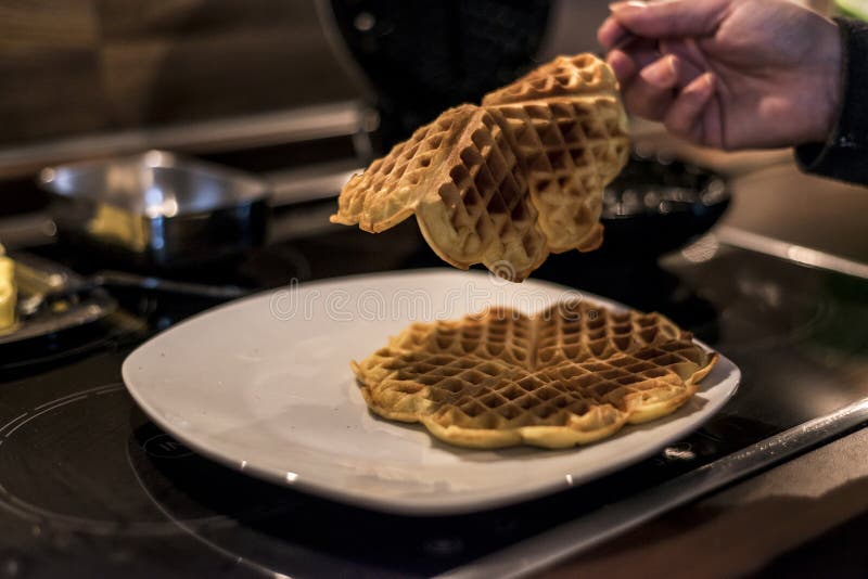 Baking Homemade Waffles Cooked in a Waffle Iron Stock Image - Image of ...