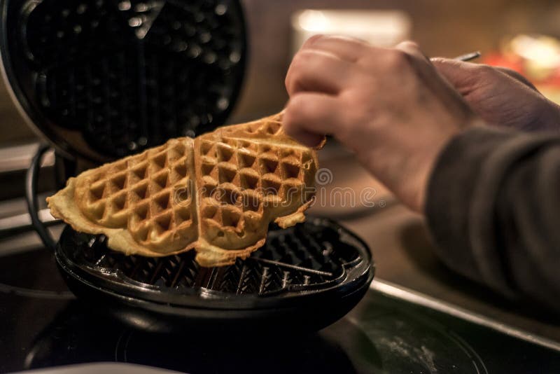 Baking Homemade Waffles Cooked in a Waffle Iron Stock Photo - Image of ...