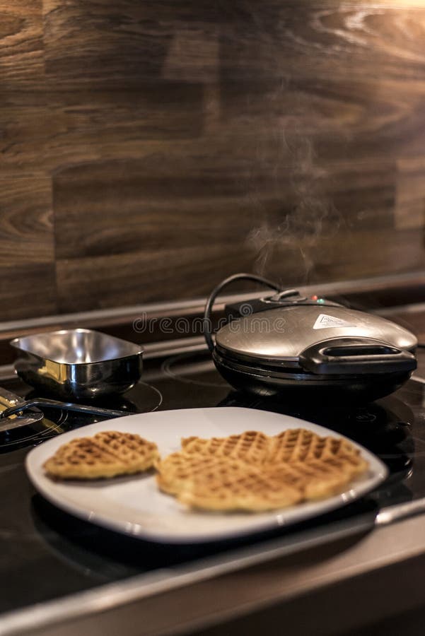 Baking Homemade Waffles Cooked in a Waffle Iron Stock Image - Image of ...