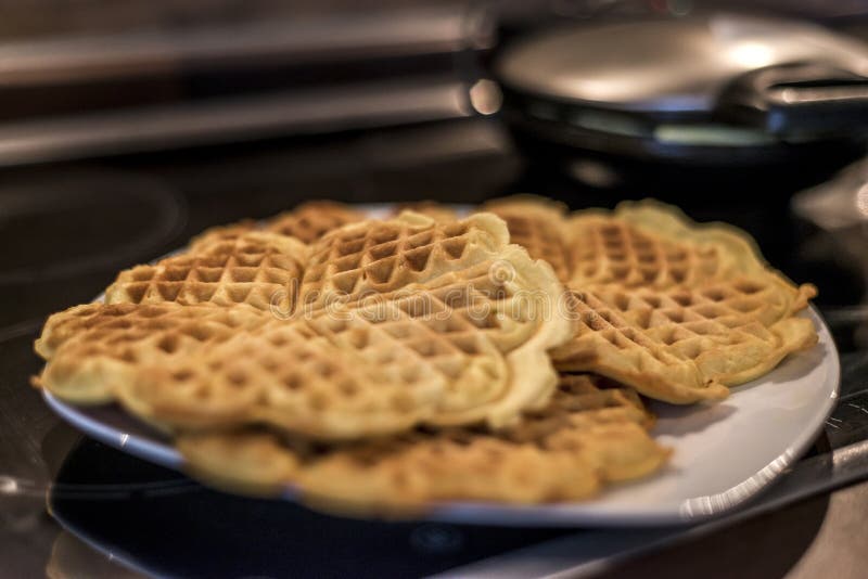 Baking Homemade Waffles Cooked in a Waffle Iron Stock Photo - Image of ...