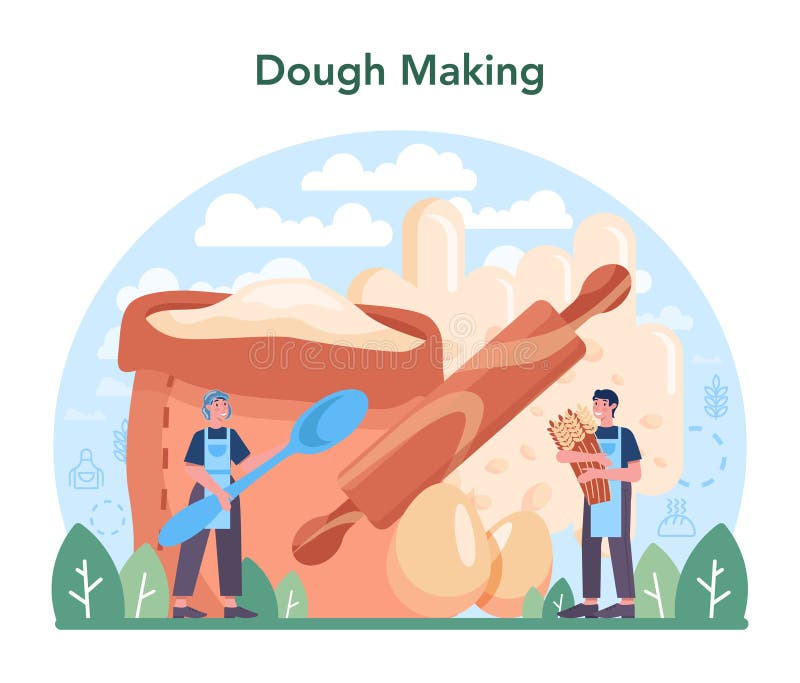 Baking Industry Concept. Pastry Baking Process and Retail Stock Vector ...