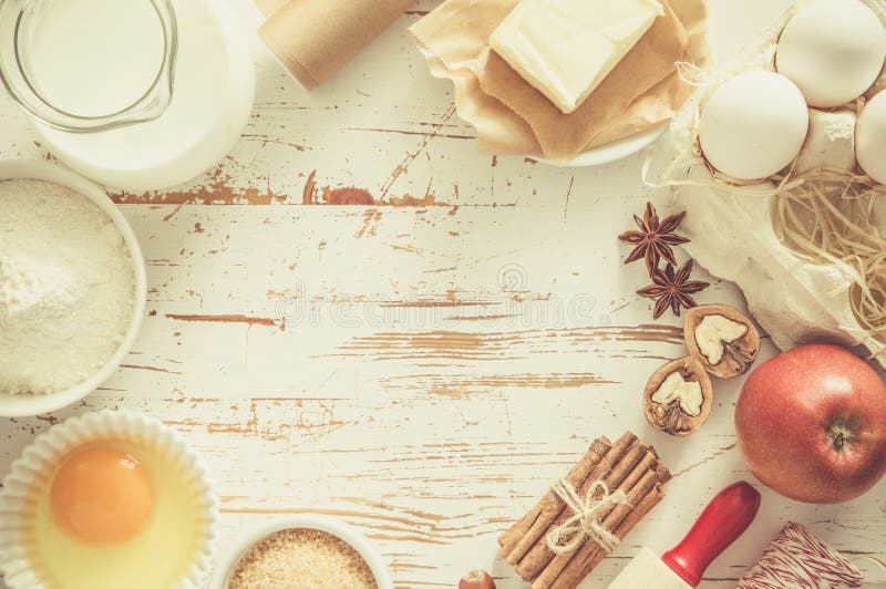 Baking Ingredients in Measuring Cups Stock Photo - Image of background ...