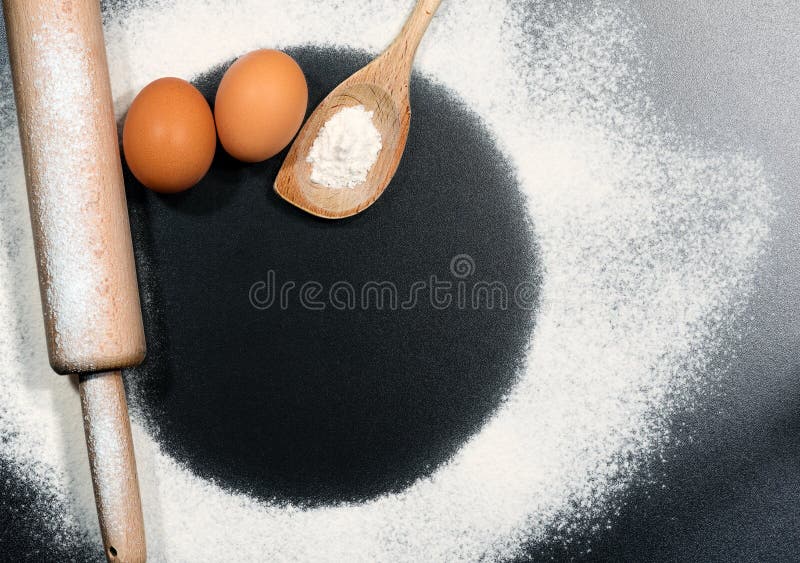 Baking Ingredients on a Black Table with Copy Space Stock Image - Image ...