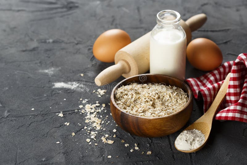 Baking Ingredients on Dark Background Stock Image - Image of dark ...